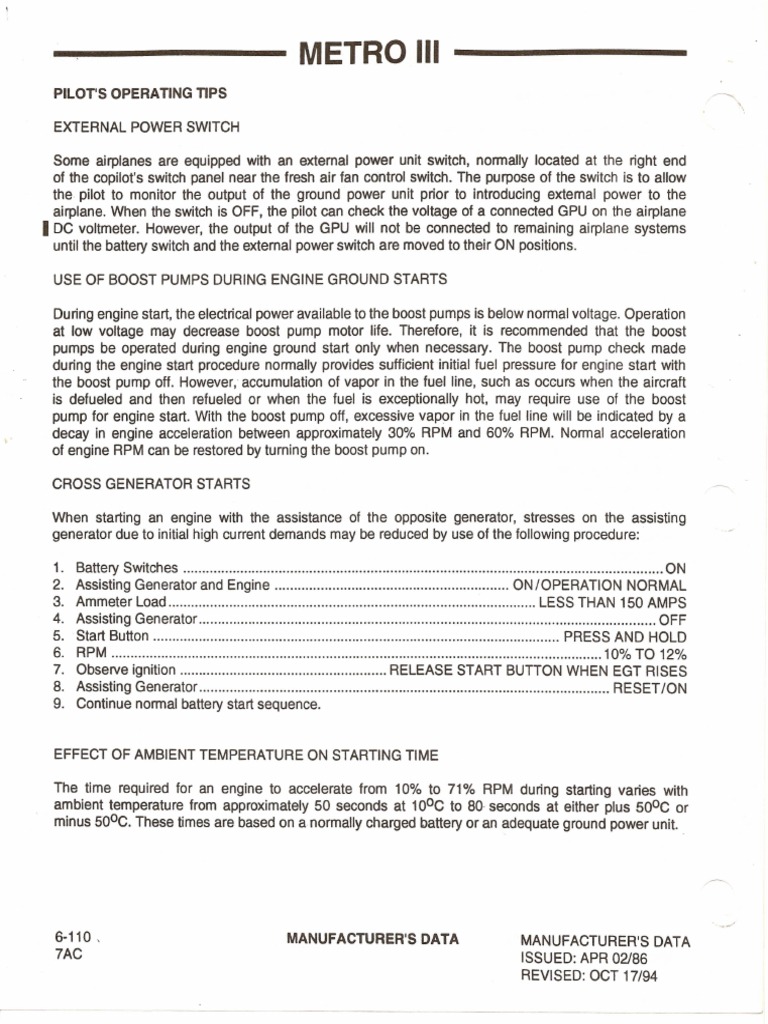 Metro 3 Operating Tips PDF | PDF | Takeoff | Turbocharger