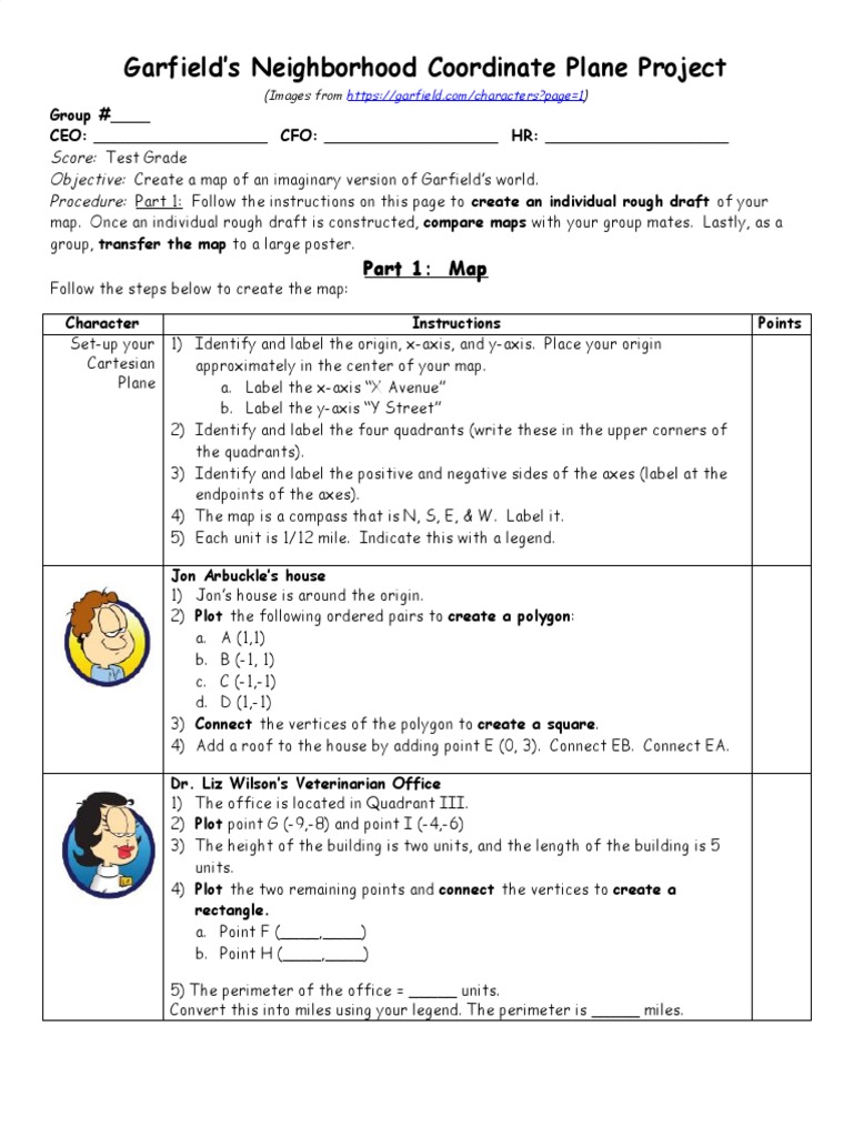 Garfield Coordinate Plane Project | PDF | Cartesian Coordinate System ...