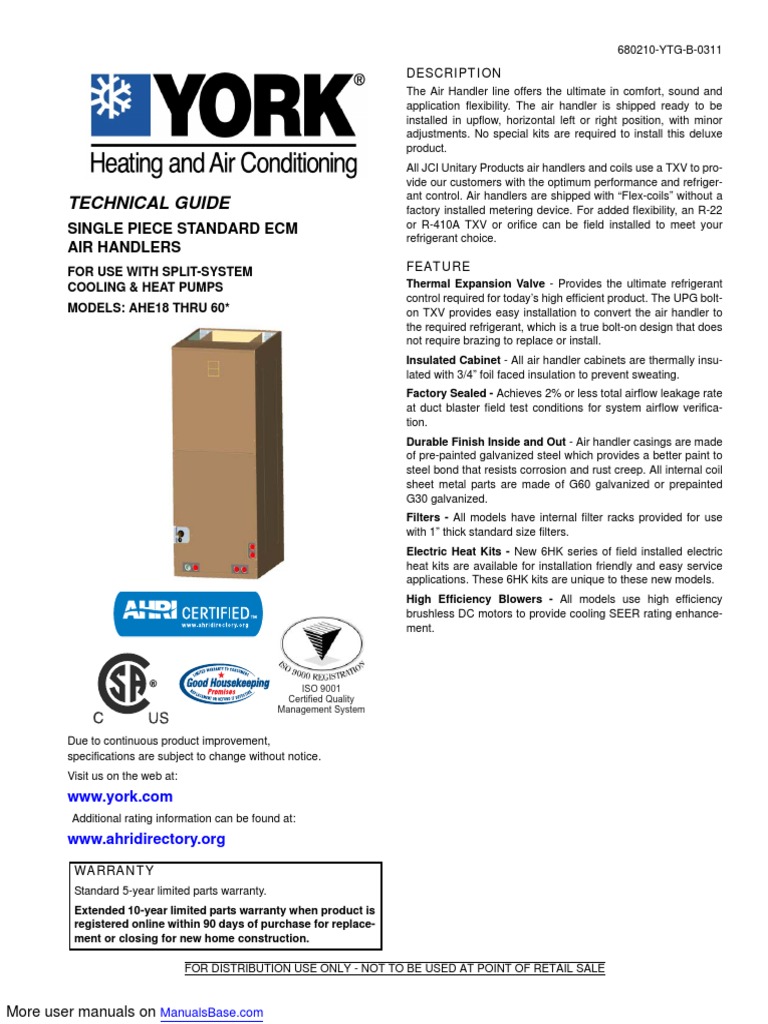 Technical Guide: Single Piece Standard Ecm Air Handlers | PDF | Air ...