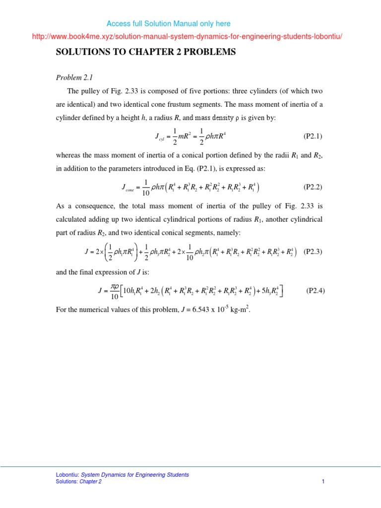 Solution Manual For System Dynamics For Engineering Students Nicolae ...