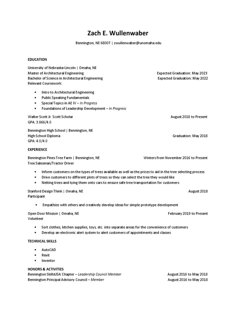 Zach Wullenwaber's Architectural Resume | PDF