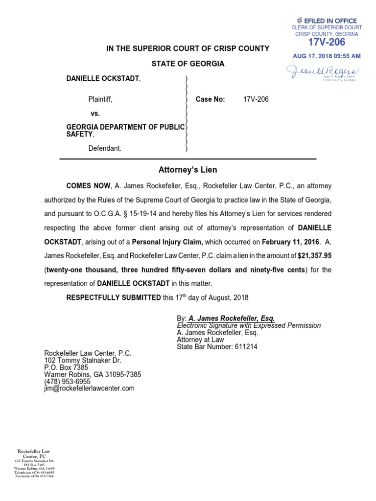 Attorney's Lien Form Crisp County | PDF