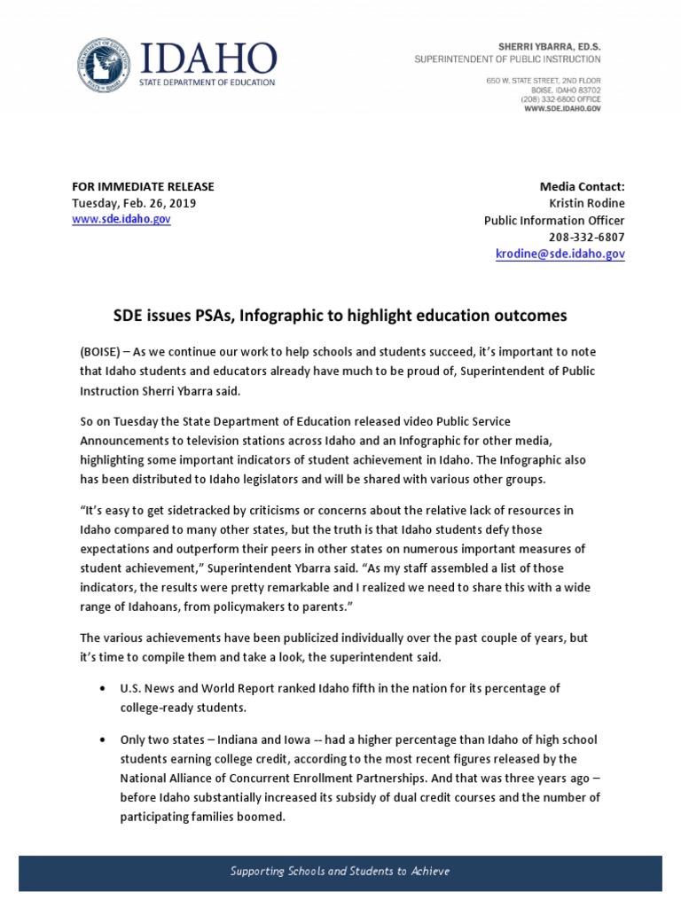 Sde Issues Psas, Infographic To Highlight Education Outcomes | PDF ...