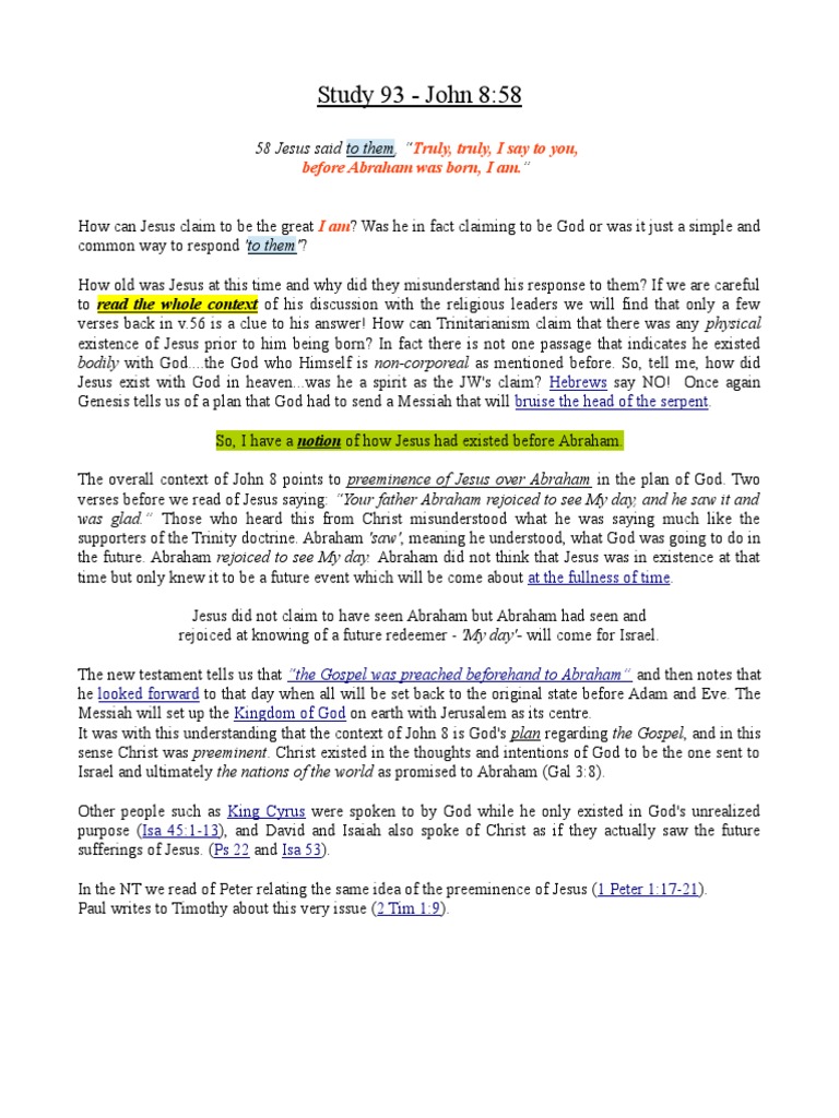 Study 93 - John 8 - 58 | PDF | Abraham | Trinity