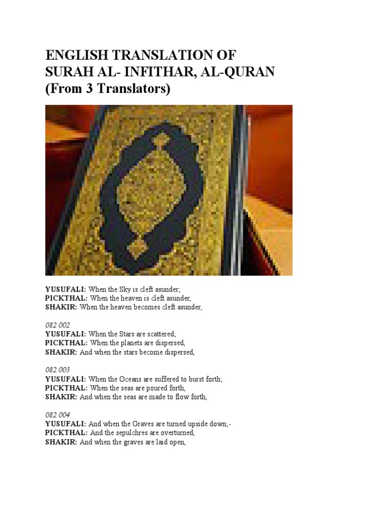 English Translation of Surah Al Infithar | PDF | Religious Belief And ...