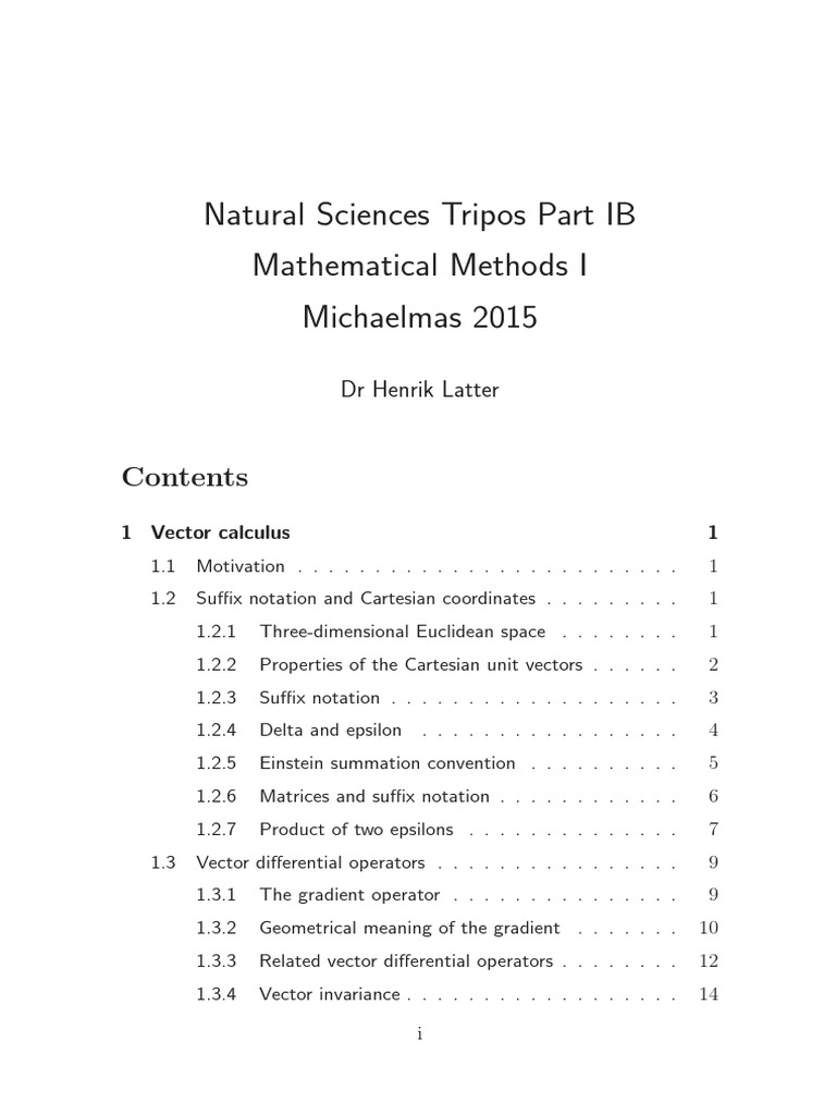Natural Sciences Tripos Part IB Mathematical Methods I | PDF | Ordinary ...