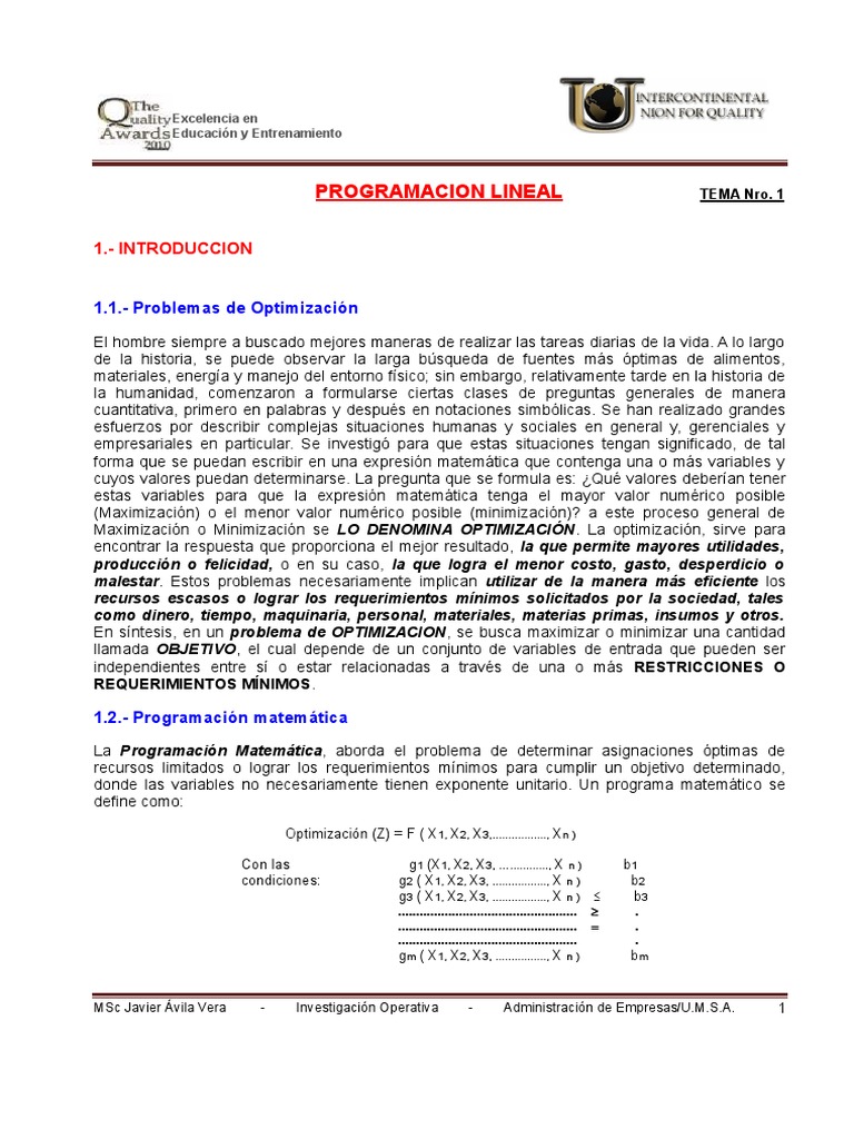 Programacion Lineal | PDF | Programación lineal | Optimización Matemática