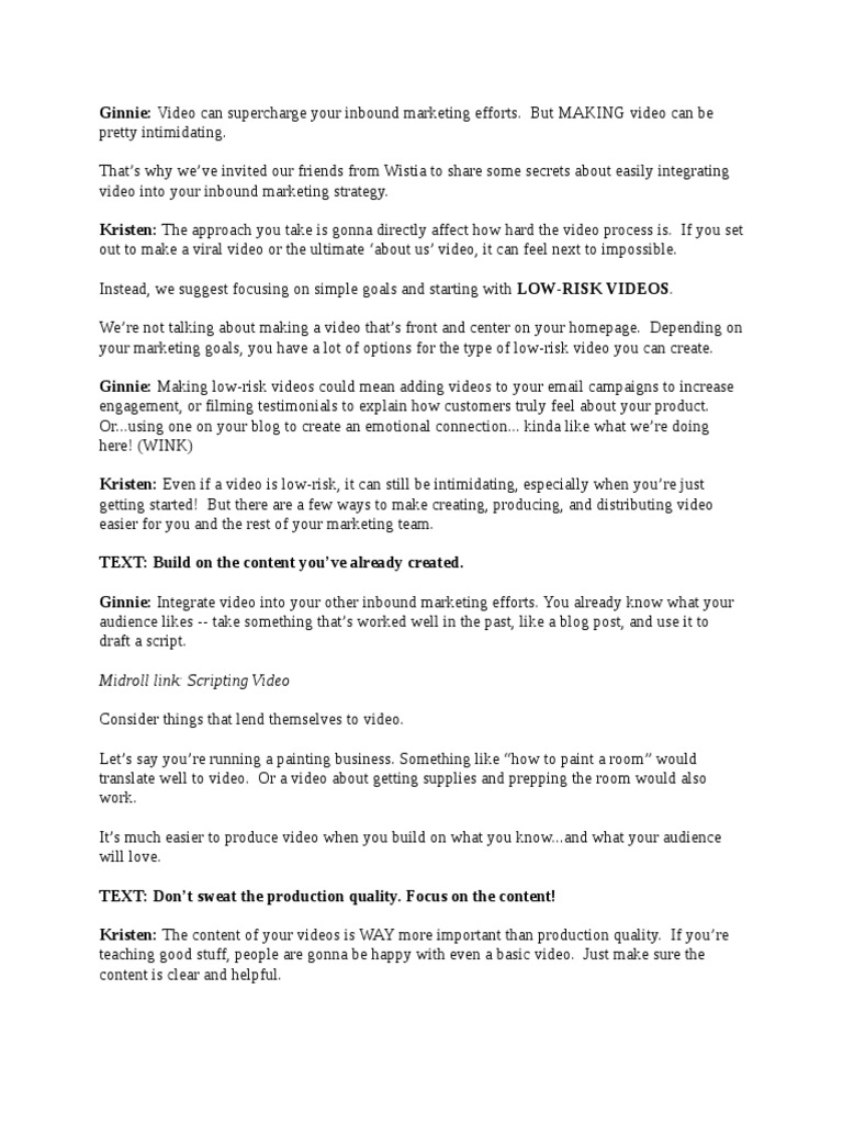 Video Script Template From HubSpot and Wistia | PDF | Marketing | Cognition