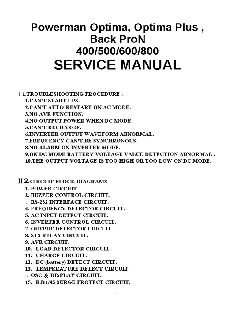 Powerman Optima Plus Service Manual | PDF | Power Inverter | Direct Current