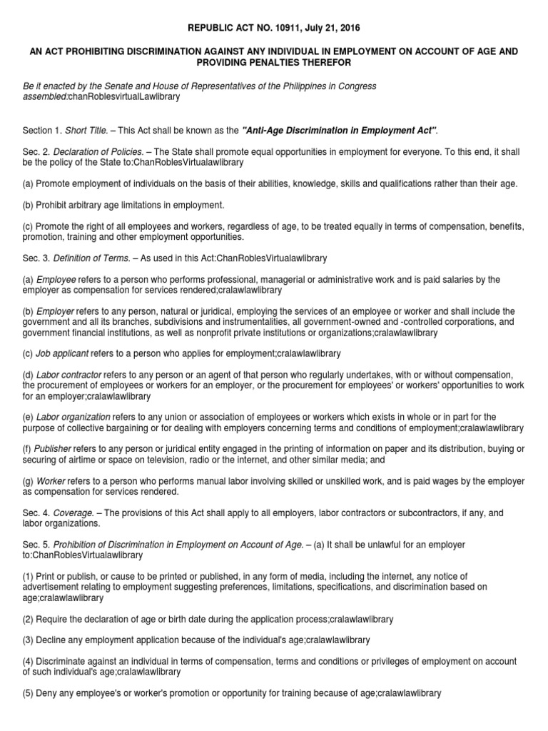 Ra 10911 | PDF | Employment | Labour Law