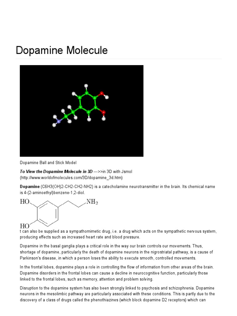 The Dopamine Molecule - World of Molecules | PDF | Dopamine | Psychosis