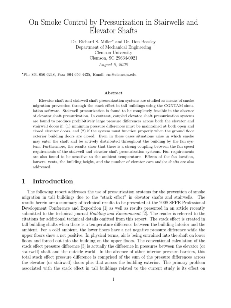 Smoke Control by Pressurization in Stairwells and Elevator Shafts ...