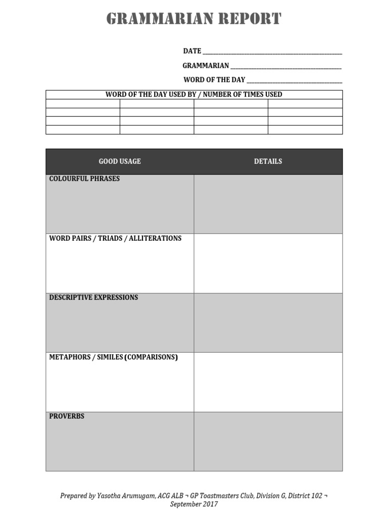 Toastmasters Grammarian Report | PDF