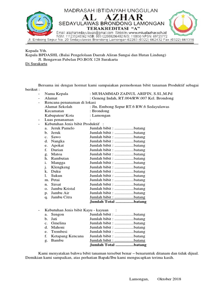 Surat Pengajuan Bibit Solo | PDF