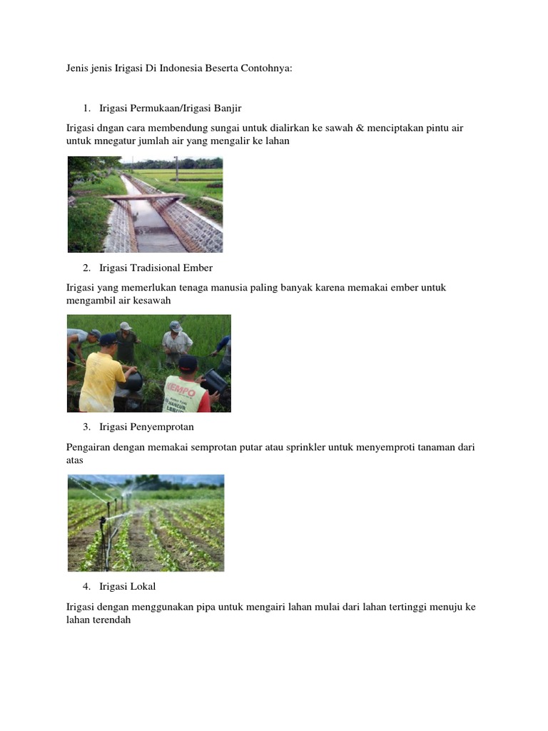 Jenis Jenis Irigasi Di Indonesia Beserta Contohnya | PDF