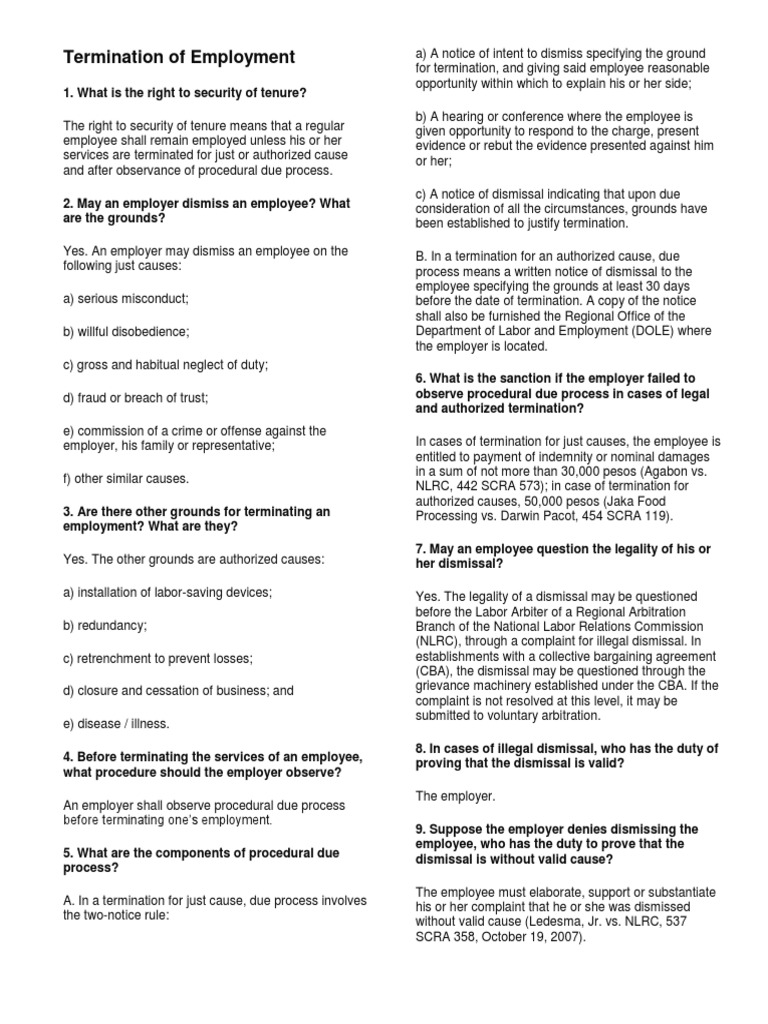 Termination of Employment | PDF | Employment | Layoff