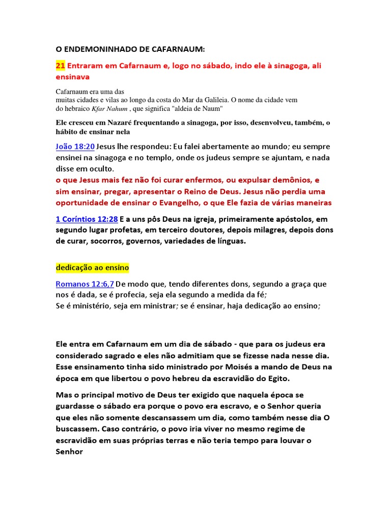 Cura do Endemoniado em Cafarnaum | PDF | Divindade (disciplina ...
