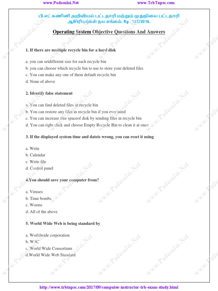 Operating System: Objective Questions and Answers | PDF | Microsoft ...