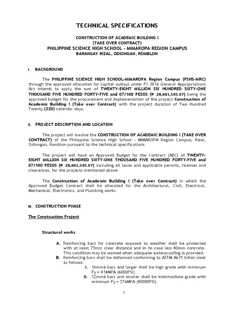 Technical Specifications: Philippine Science High School - Mimaropa ...
