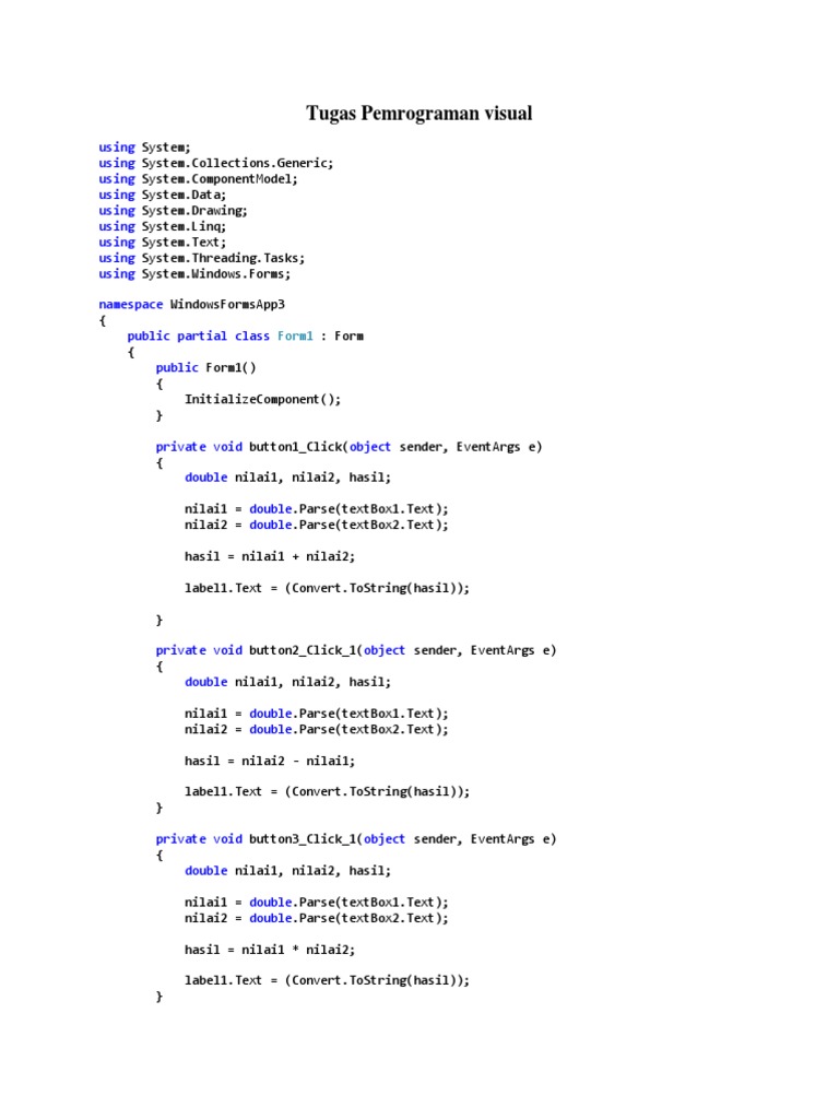 Tugas Pemrograman Visual | PDF | Computer Programming | Software Engineering