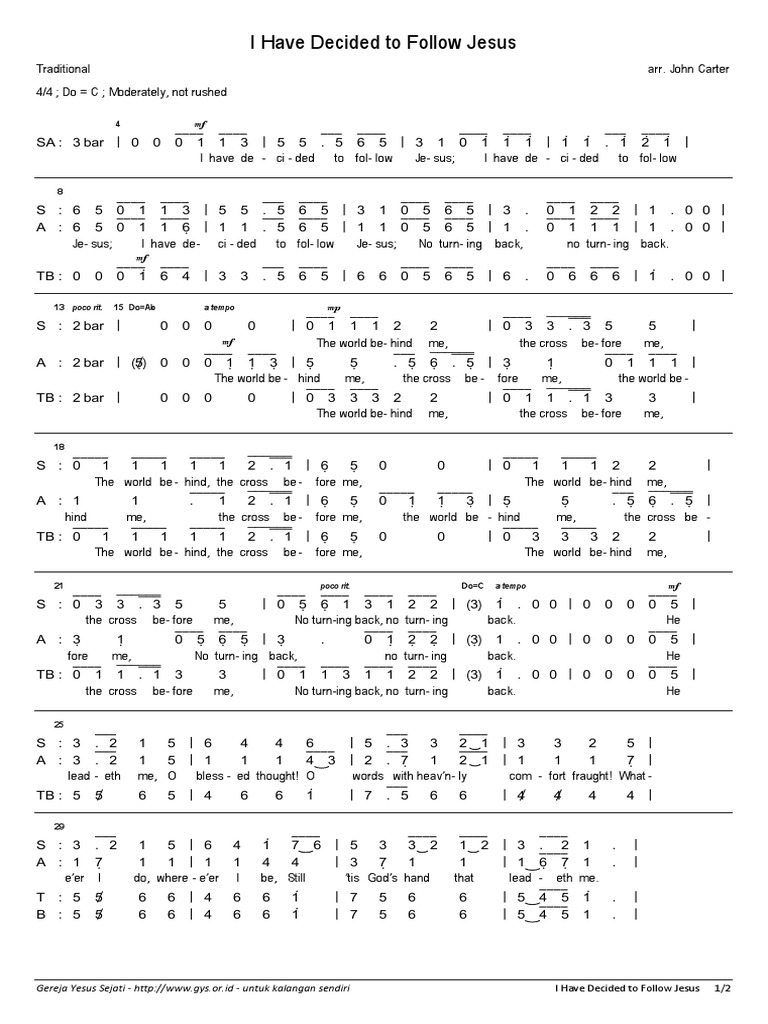 "I Have Decided to Follow Jesus Lyrics" | PDF