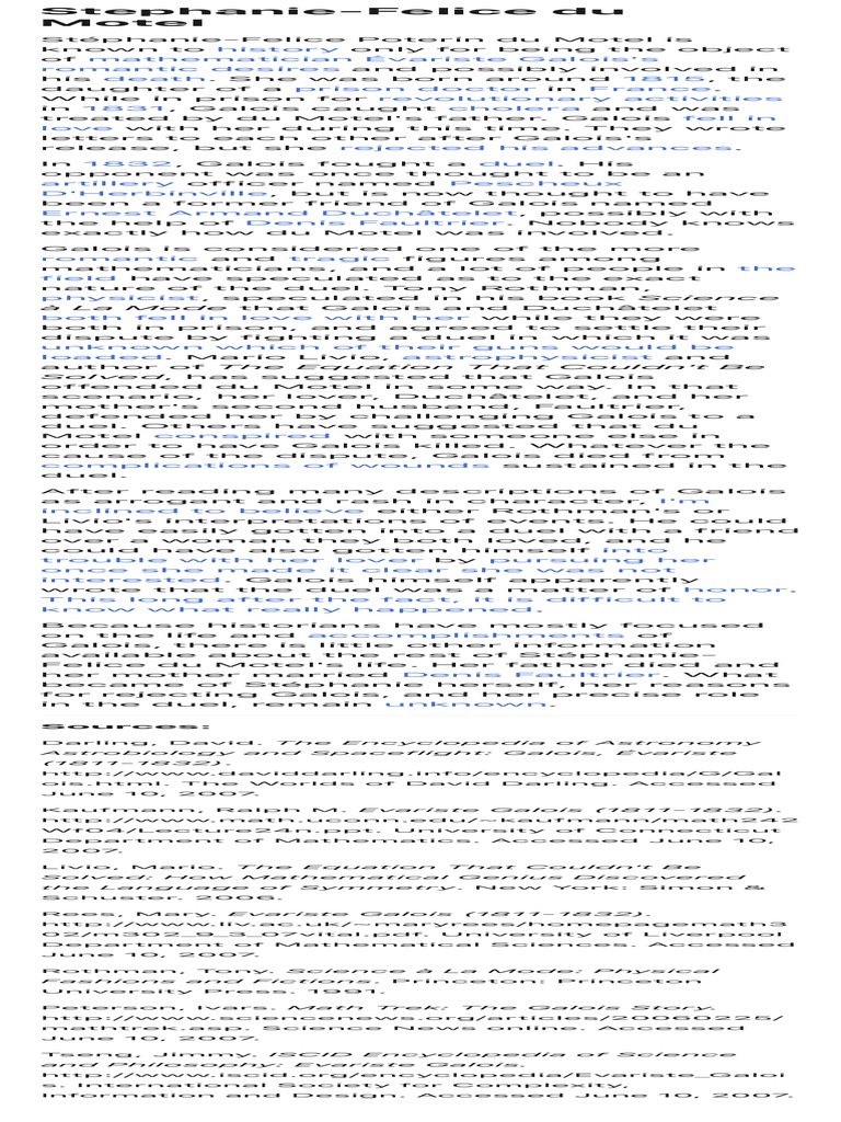 Stéphanie-Felice du Motel's Role in Galois's Duel | PDF | Science