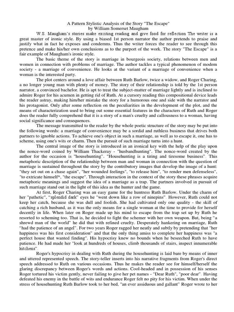 A Pattern Stylistic Analysis of The Story The Escape by William ...