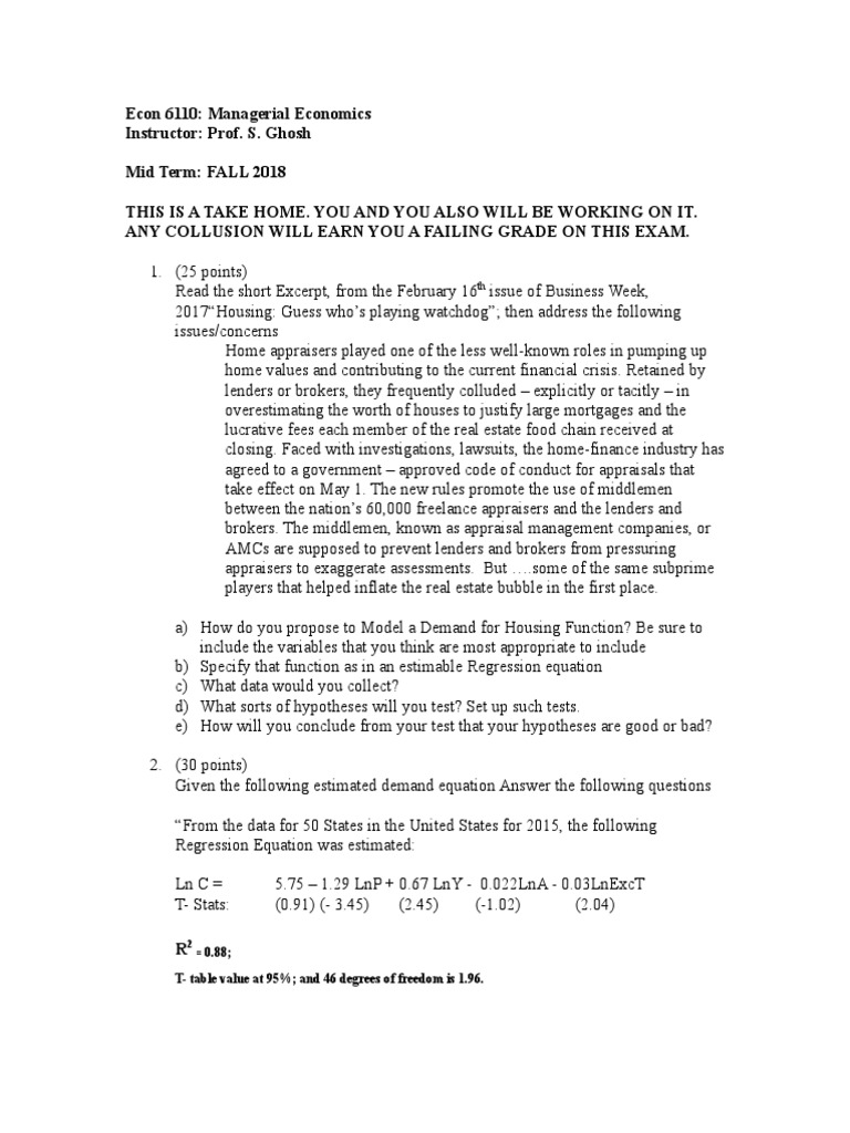 Mid Term Exam 1 - Fall 2018-799 | PDF | Labour Economics | Demand