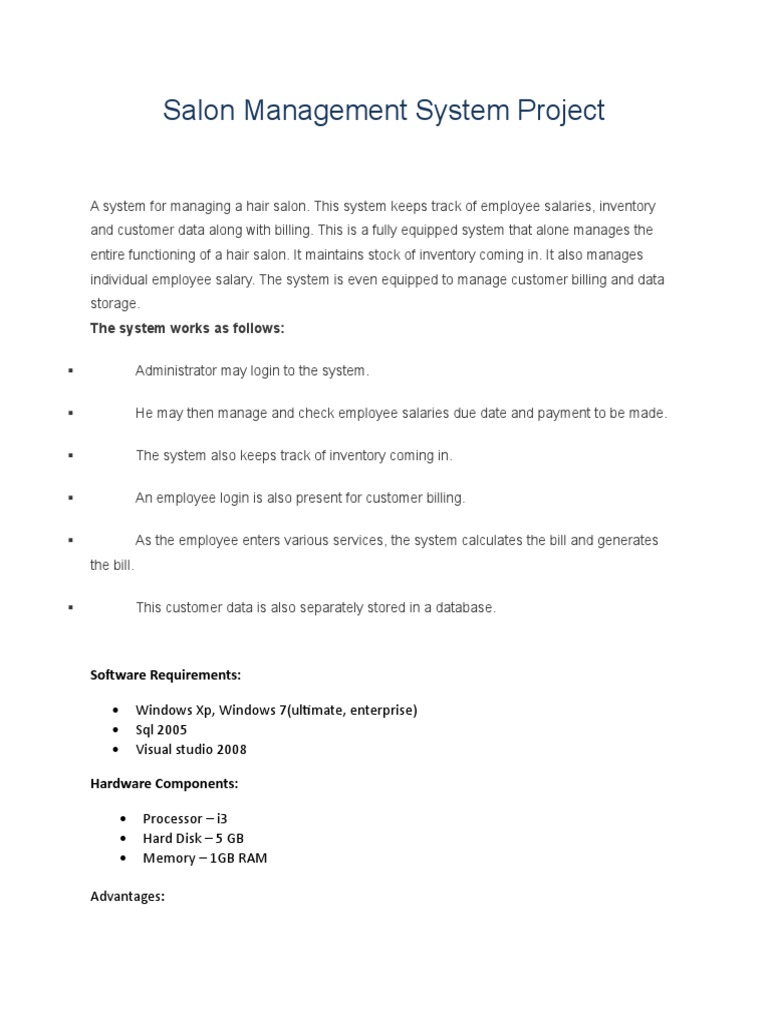 Hair Salon Management System Overview | PDF