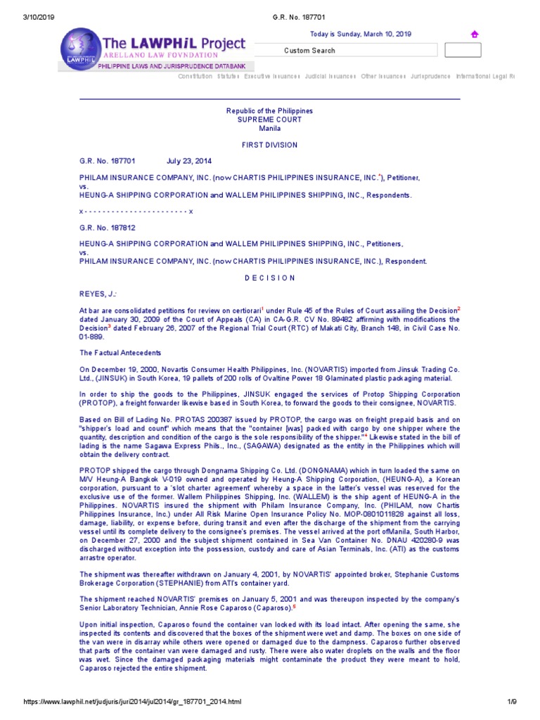 Philam Insurance Co v. Heung-A Shipping Corp | PDF | Bill Of Lading | Cargo