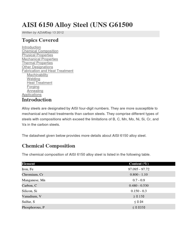 AISI 6150 Alloy Steel Properties & Uses | PDF | Steel | Alloy