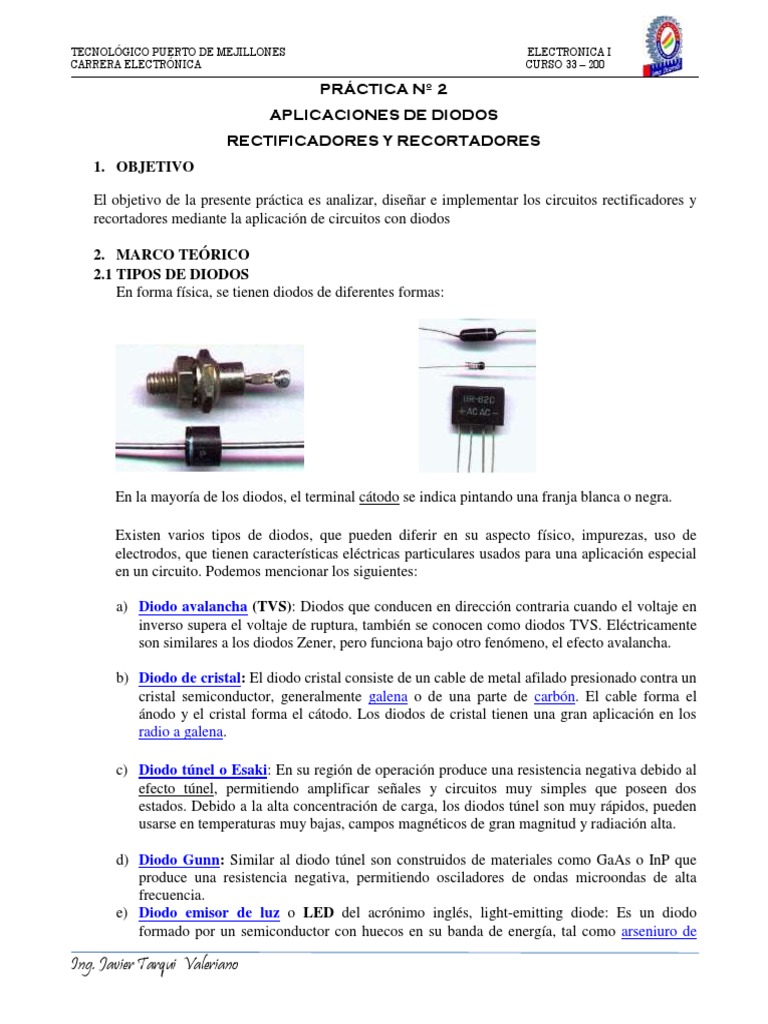 Electronica I Practica 2 Diodos Aplicaciones | PDF | Diodo | Rectificador