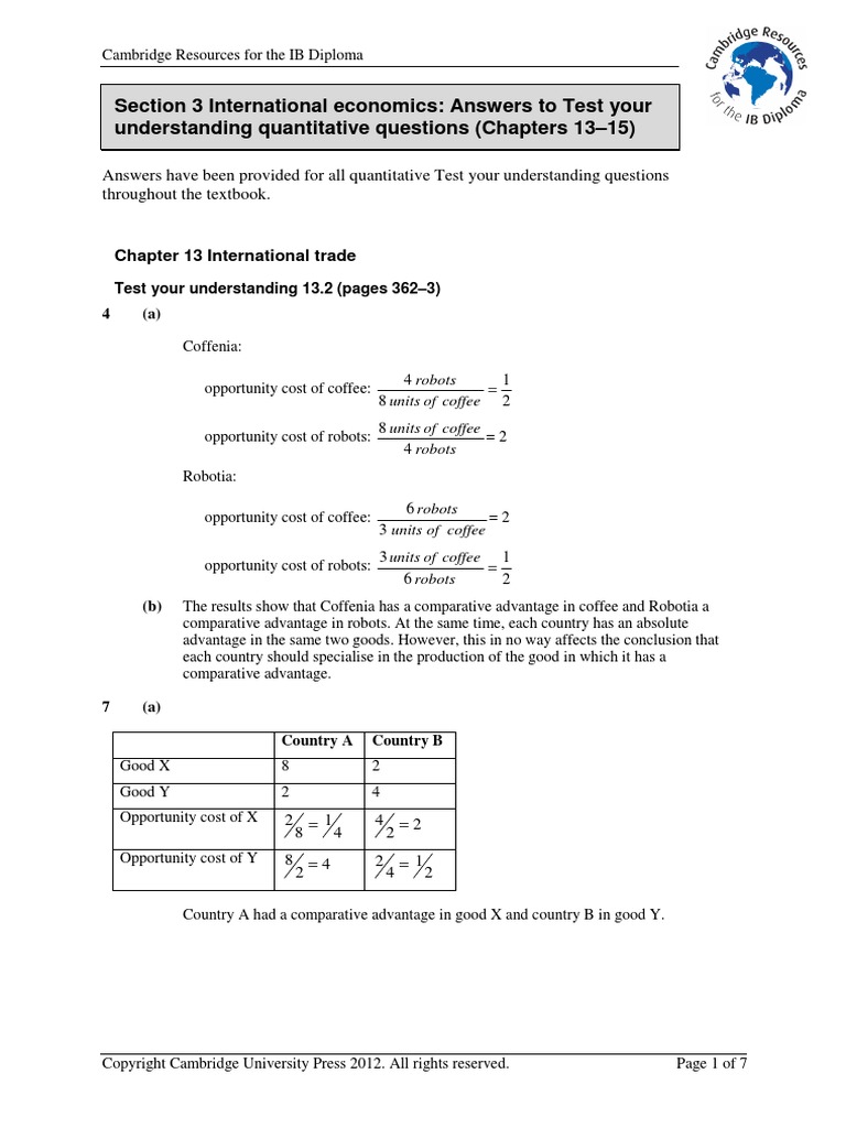 Section 3 International Economics: Answers To Test Your Understanding ...