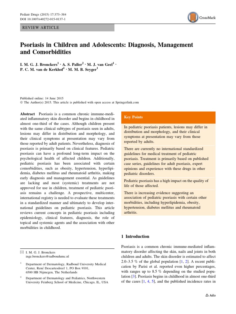 Psoriasis in Children and Adolescents: Diagnosis, Management and ...