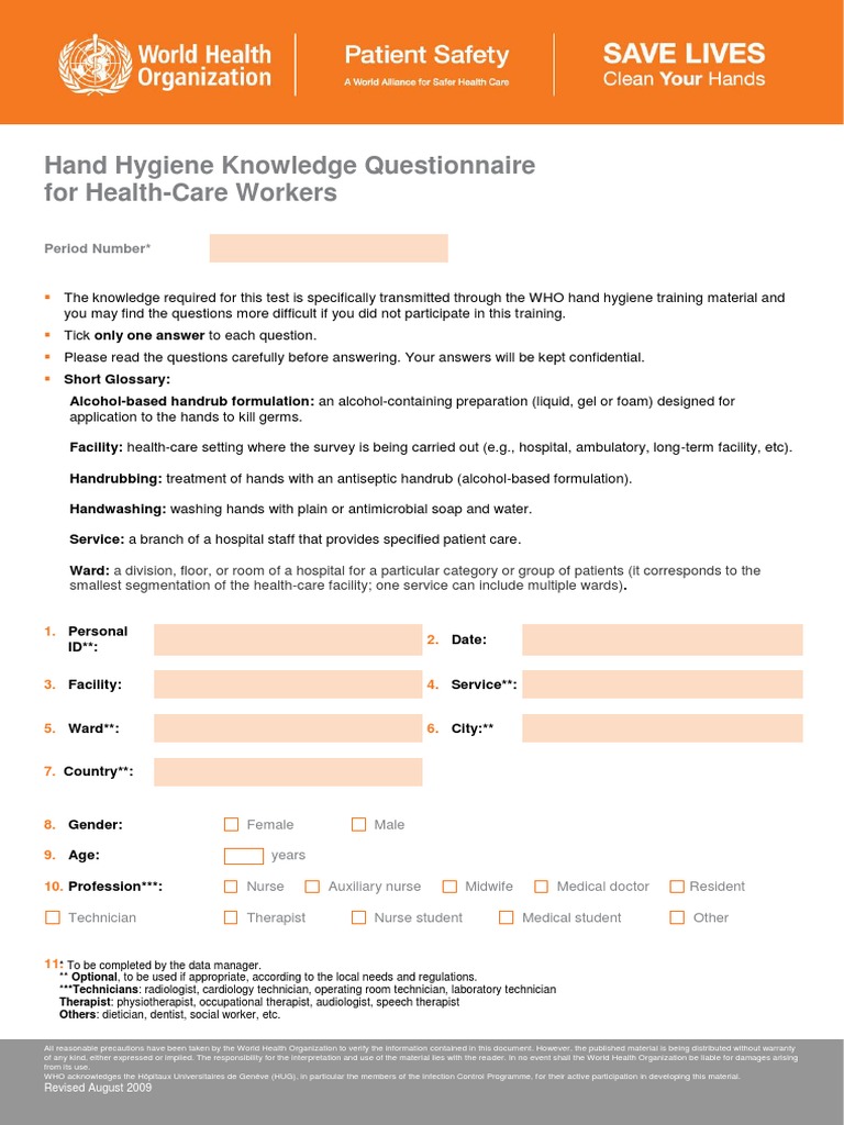 Hand Hygiene Knowledge Questionnaire For Health-Care Workers | PDF ...