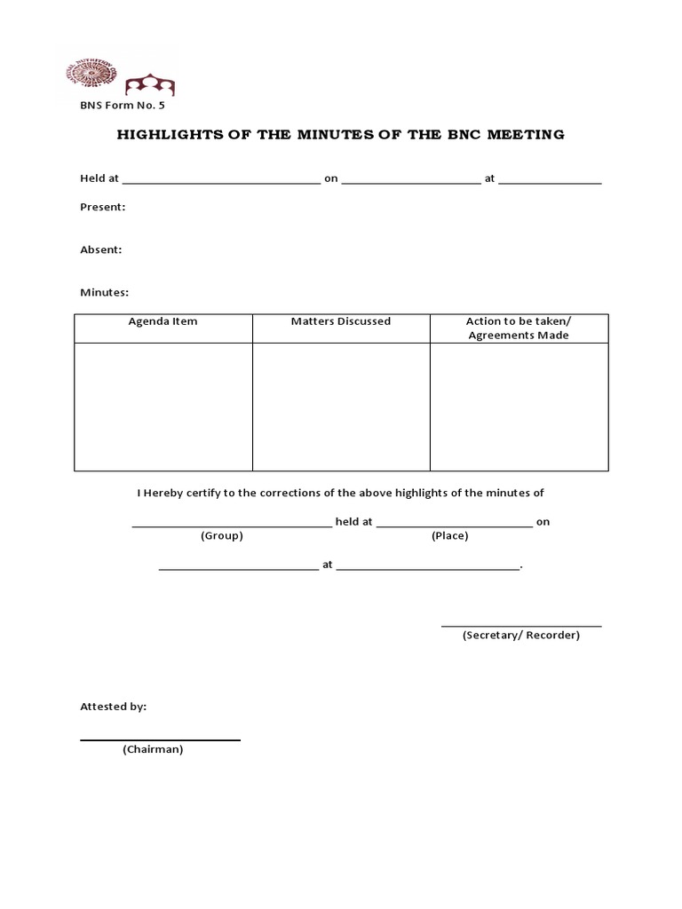 Highlights of The Minutes of The BNC Meeting | PDF