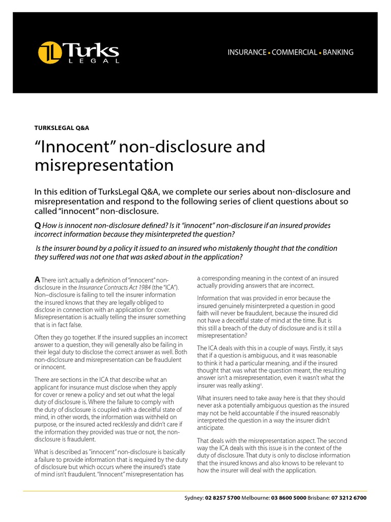 "Innocent" Non-Disclosure and Misrepresentation | PDF ...