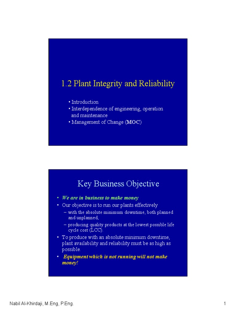 1.2 Plant Integrity and Reliability | PDF | Risk Management | Risk