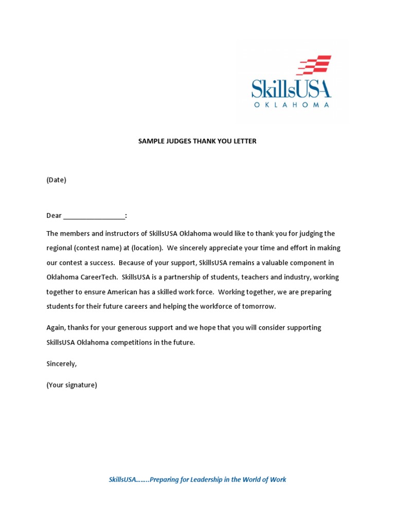 Sample Judges Thank You Letter