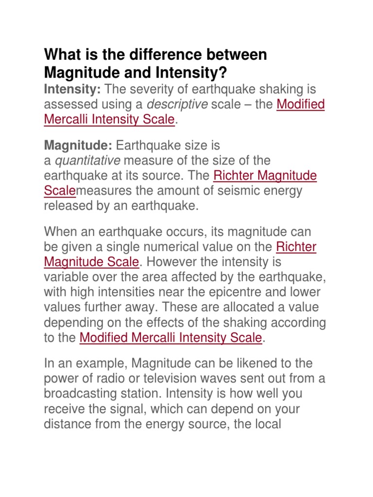 Earthquake Magnitude And Intensity