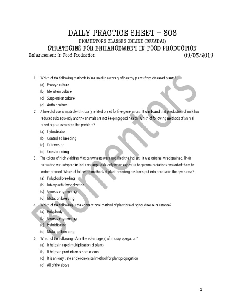 Daily Practice Sheet - 308 - 56nrmzc | PDF | Plant Breeding | Hybrid ...