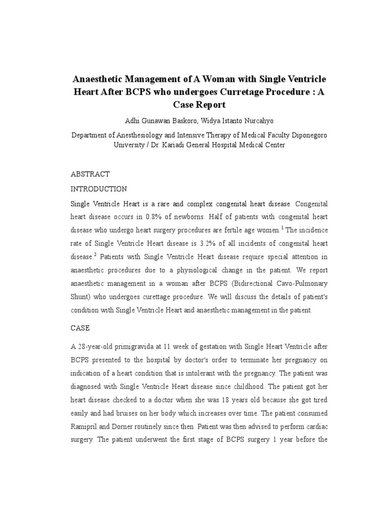 Anesthetic Management For Woman With Single Ventricle Heart After BCPS ...