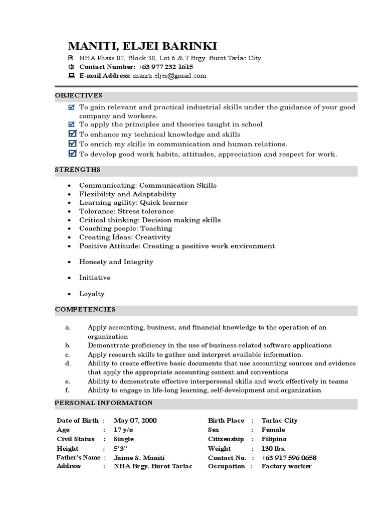 Resume Template Work Immersion | PDF | Critical Thinking | Learning