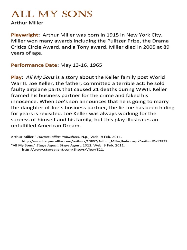 All My Sons All My Sons All My Sons All My Sons: Playwright | PDF ...