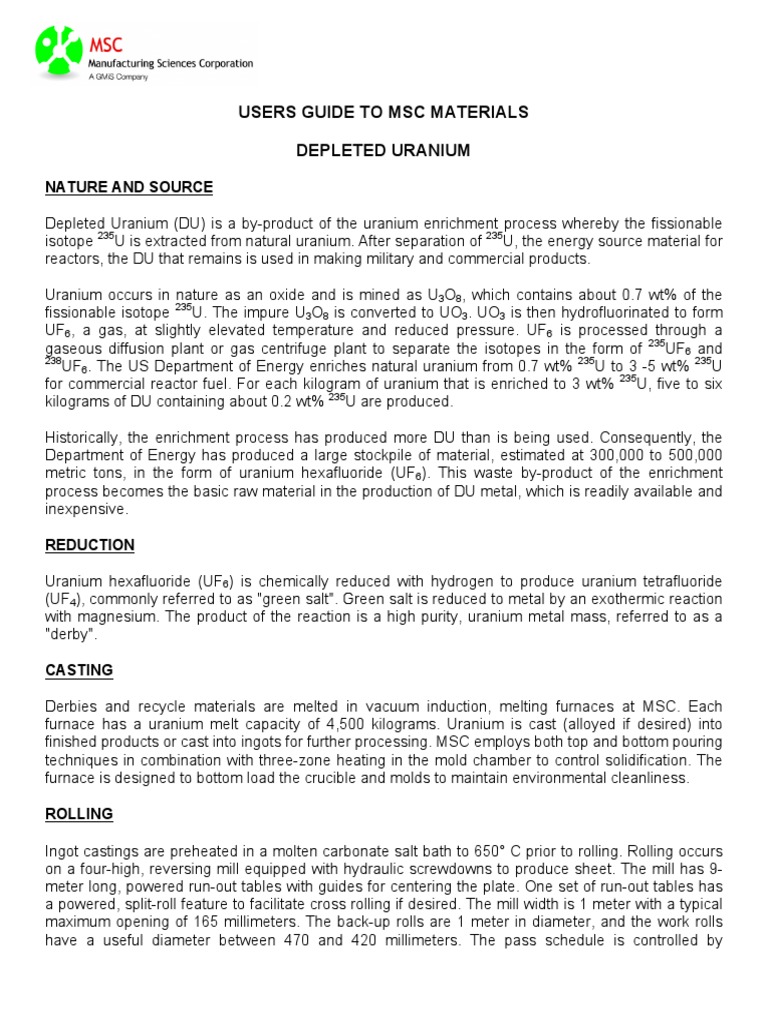 Users Guide To MSC Materials Depleted Uranium | PDF | Enriched Uranium ...