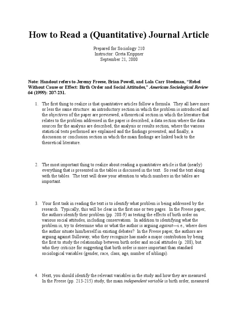 How To Read A Quantitative) Journal Article | PDF | Linear Regression ...