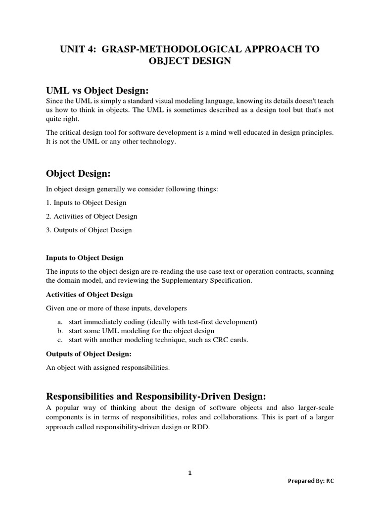 Unit 4: Grasp-Methodological Approach To Object Design | PDF | Object ...