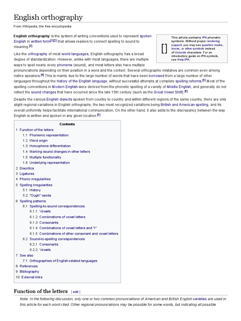 English Orthography - Wikipedia | PDF | Orthography | English Language