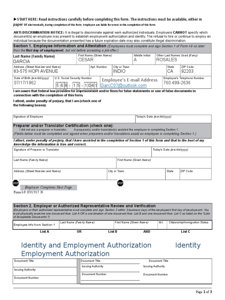 I 9 Paper Version | PDF | Identity Document | Government And Personhood