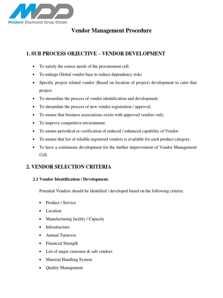 Vendor Management | PDF | Performance Appraisal | Evaluation